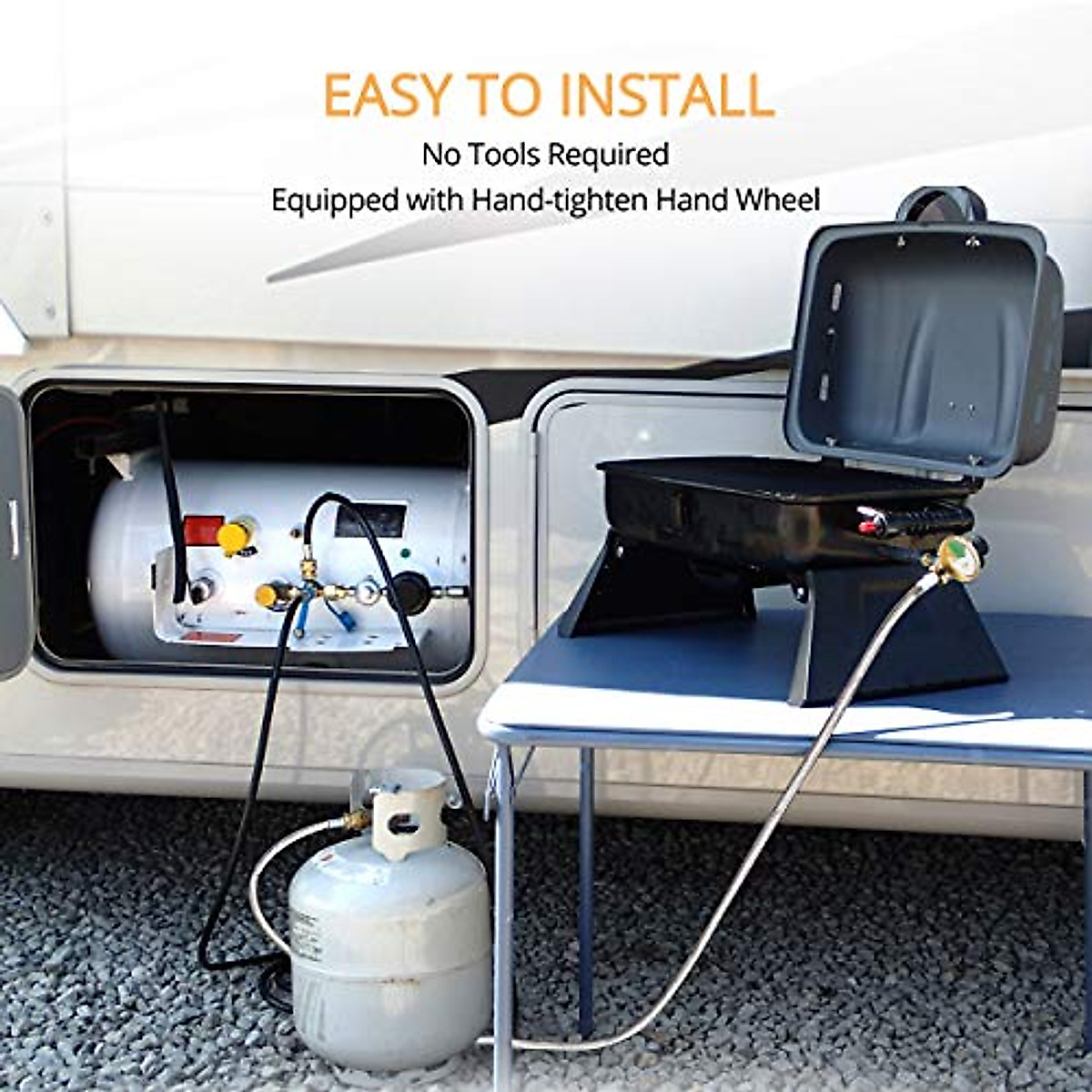 GASLAND 6FT Propane Hose with Gauge, 1lb to 20lb Propane Adapter with Stainless Braided Hose to QCC1/Type1 Tank, Compatible with Camping Stove, Gas Grill and More 1lb Portable Appliance, CSA Certified