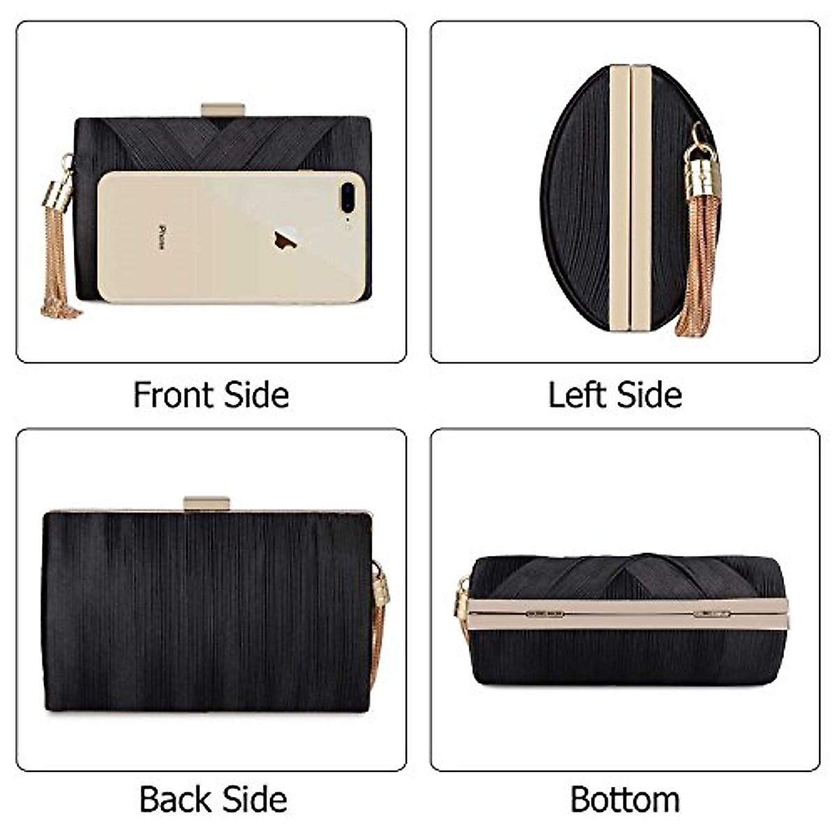 BAGLAMOR Women's Evening Handbags Elegant Tassel Bag Clutch Purse for Bride Wedding Prom Night Out Party, Black