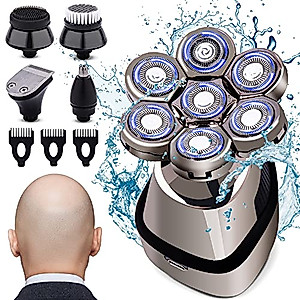 AW Robot 7D Head Shavers for Bald Men, Anti-Pinch Electric Razor for Men, 5-in-1 Mens Grooming Kit with Nose Hair Trimmer, Beard Trimmer for Men, Waterproof and Rechargeable Electric Shavers for Men