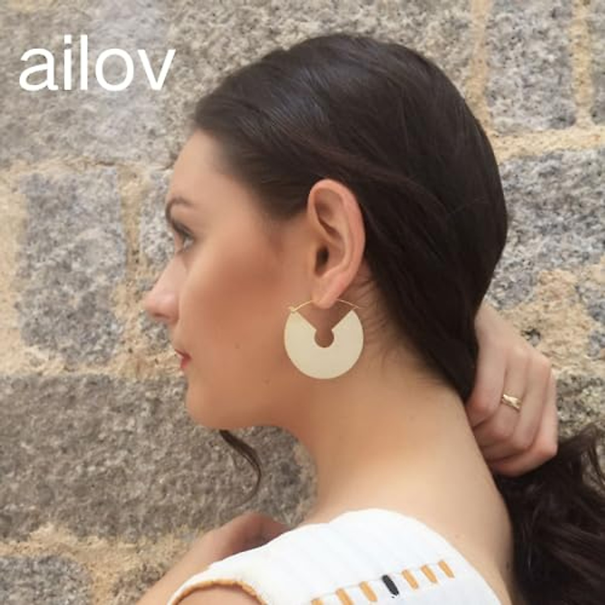 ailov 18K Gold Plated Tribal Bohemian Round Disc Earrings for Women Coin Dangling Drop Boho Jewelry (Round Drop without Pearl)