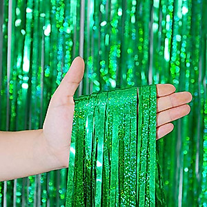Foil Fringe Curtains Party Decorations - Melsan 3 Pack 3.2 x 8.2 ft Tinsel Curtain Party Photo Backdrop for Birthday Party Baby Shower or Graduation Decorations Green