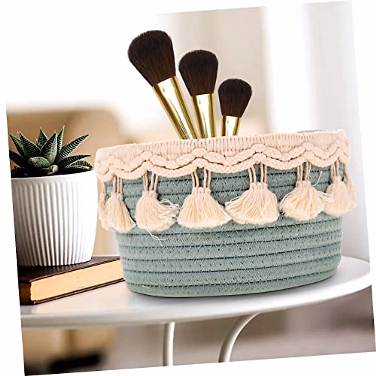 SWOOMEY Baby Toy Basket Cotton Rope Basket Tassel Side Rope Basket Desktop Basket Baby Cotton Rope to Weave Superior Cotton Rope Woven Toy Basket