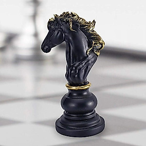 Chess King Queen Knight Statue Chess Pieces Chess Game Knight Sculpture Collectible Figurine for Home House Office Table Decor - Black, Horse