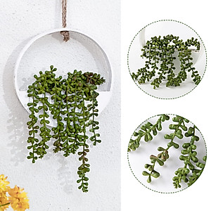 CEWOR 2pcs Artificial Hanging Succulent Plants, Fake String of Pearls in Pot with Lanyard Boho Wall Decor for Bathroom Living Room Home Indoor Outdoor Decorations, White