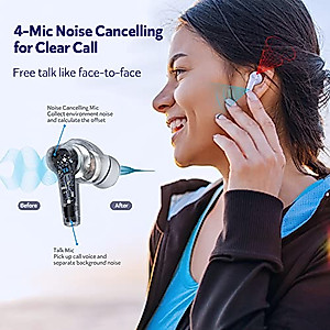 DACOM Bluetooth Headphones True Wireless Earbuds Mini Charging Case Noise Cancelling Wireless Earphones 40H Playtime Touch Control ENC in-Ear Headsets Deep Bass for Sport Running Fitness Purple