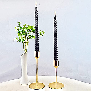 10 inch Spiral Black Taper Candles Set of 4,Elegant Glossy Metal Style Candle Sticks,Scenless,Dripless Taper Candles for Christmas Decor,Dinner,Party