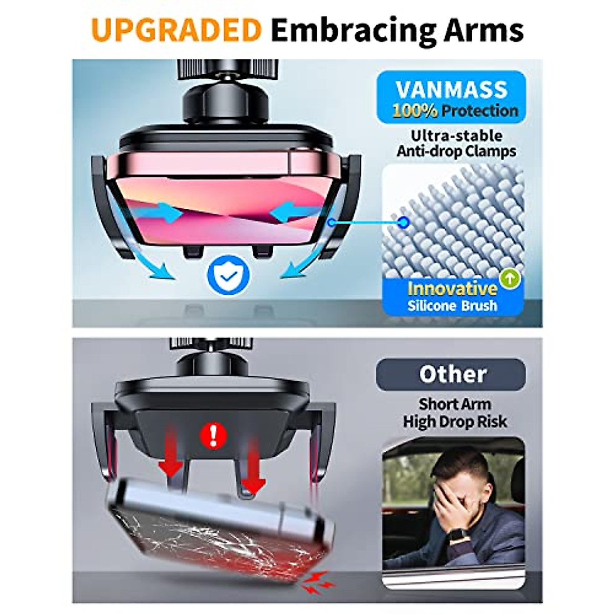 VANMASS 2022 Newest Car Phone Holder Mount [Upgraded Super Suction] Dashboard Phone Holder, Cell Phone Holder Car Dash Windshield Air Vent Stand for iPhone 14 13 12 Pro Max Samsung, Matt Black