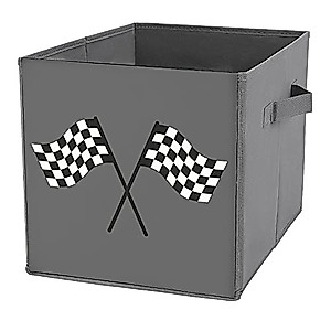 Checkered Racing Flag PU Storage Box Organizing Cubes With Handles Basket Bins For Closet Toy