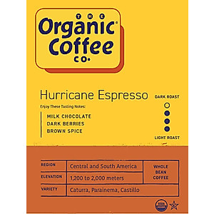 The Organic Coffee Co. Whole Bean Coffee - Hurricane Espresso Roast (2lb Bag), Medium Dark Roast, USDA Organic
