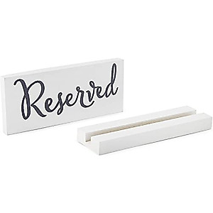 Darware Wooden Reserved Signs for Tables (6-Pack, White); Rustic Real Table Signs with Sign Holders for Weddings, Special Events, and Restaurant Use