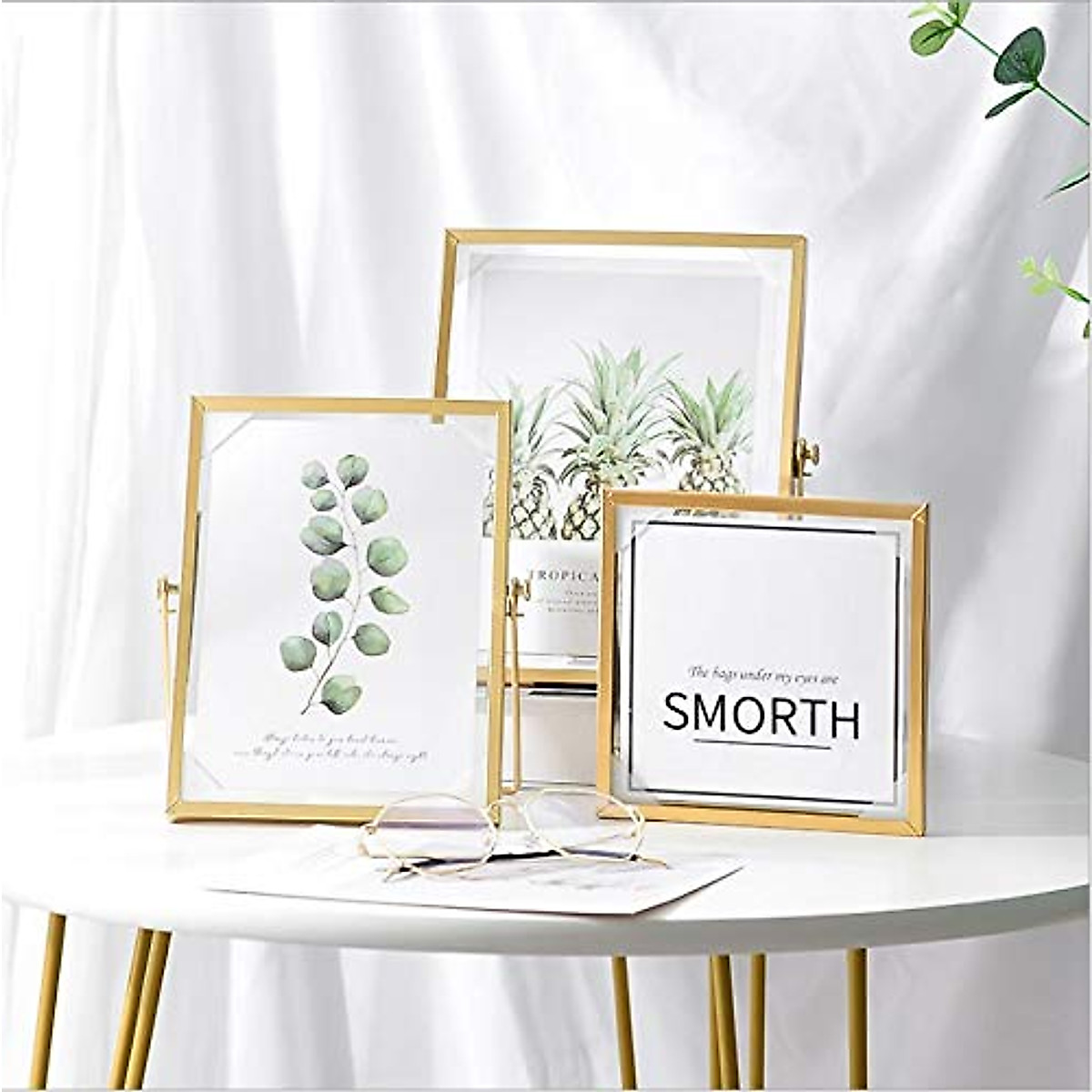 Set of 3 Glass Photo Frame Collection Simple Metal Geometric Vintage Style Antique Gold Picture Frames Gold (Metal01, 3pcs)