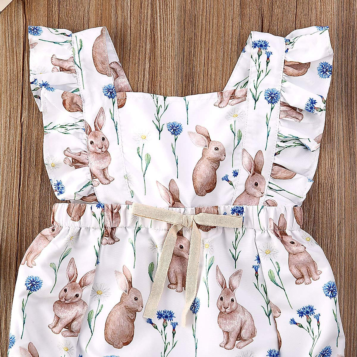 Lamuusaa Infant Baby Girls Easter Bunny Romper Ruffled Sleeveless Bodysuit One-Piece Jumpsuit Shorts Summer Outfits 3-18M (White, 9-12M)