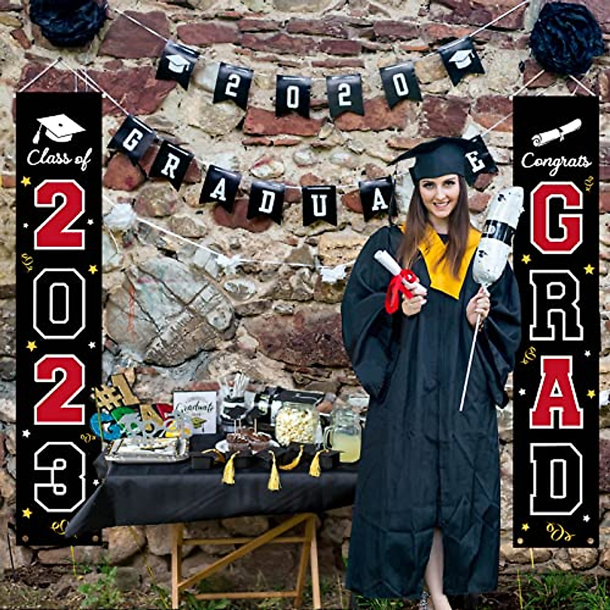 2023 Graduation Banner Decorations - Porch Sign Set Red White Black Welcome Door Décor Party Favors Supplies For Indoor Outdoor