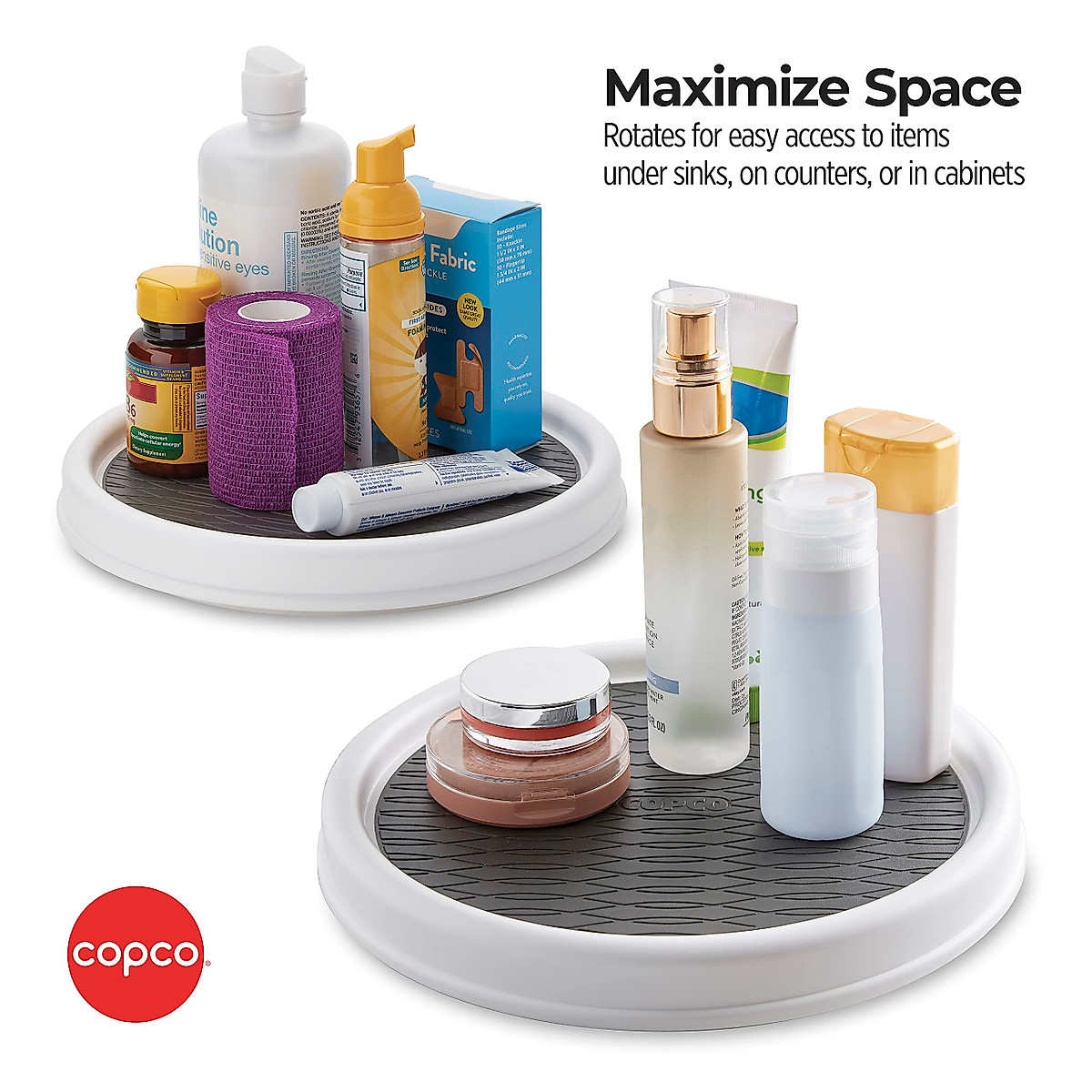 Copco Non-Skid Pantry Cabinet Lazy Susan Turntable, 9-Inch, White/Gray 2