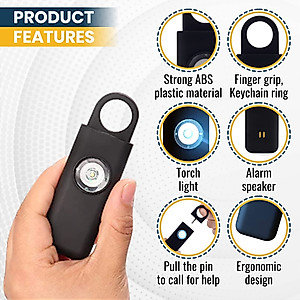 Personal Alarm Keychain for Women, Men, and Elders, Defense Siren, Personal Alarm Keychain Safety Alarm with LED Lights | Loud Scream Safe Alarm, Black, One Size