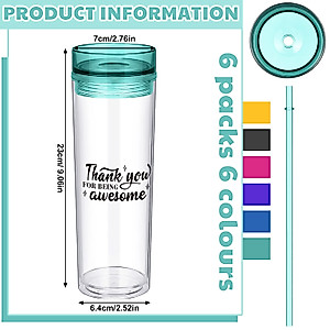 Didaey 6 Pcs Thank You Appreciation Gift for Employee Skinny Plastic Tumblers with Lid and Straw 16 oz Colored Clear Double Wall Tumbler for Coworker Men Women Friends Cup Gifts (Thank You)