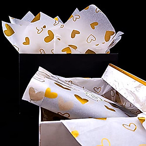 MR FIVE 100 Sheets White with Gold Heart Tissue Paper Bulk,20" x 14",Gold Heart Design Tissue Paper for Gift Bags,Gold Tissue Paper for Birthday,Valentine's Day,Mother's Day,Weddings