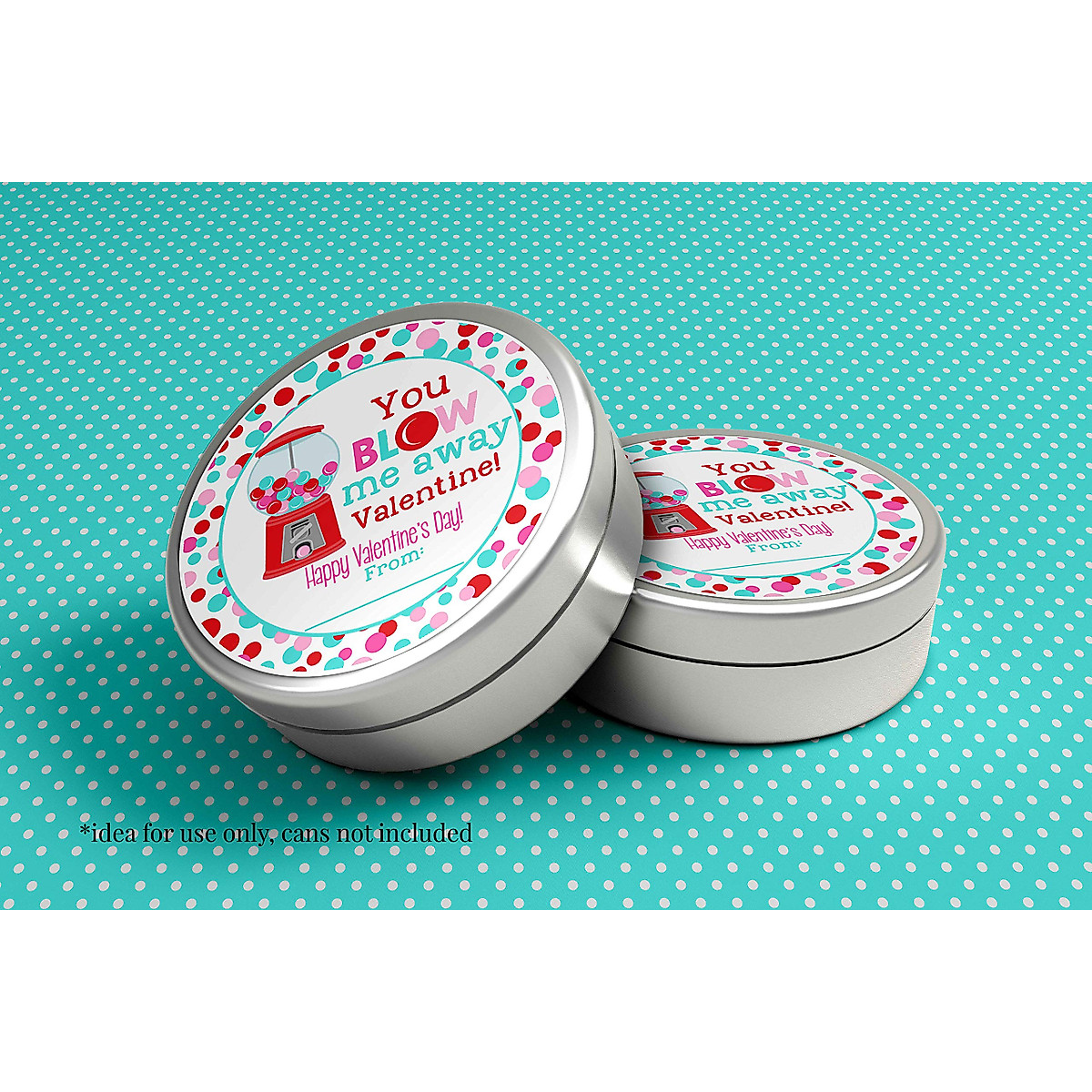 You Blow Me Away Bubble Gum Valentine Party Favor Sticker Labels for Kids, 40 2" Party Circle Stickers by AmandaCreation, Great for Classroom Valentines, Envelope Seals, Gifts & Treats