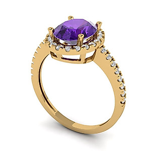 Clara Pucci 2.86 ct Oval Cut Solitaire accent Halo Natural Amethyst gemstone Engagement Promise Anniversary Bridal Ring 14k Yellow Gold