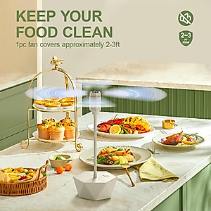 Portable Battery Powered Food Fans for Tables Up to 15 Hours Working Time, Indoor Outdoor Food Fan with Flexible Goose-Neck Blades for Home Restaurant Party Picnic Patio BBQ (4 Packs Beige)