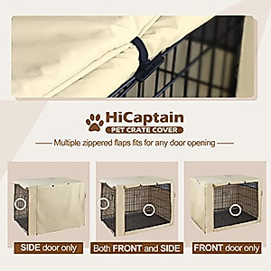 HiCaptain Polyester Dog Crate Cover - Durable Windproof Pet Kennel Cover for Wire Crate Indoor Outdoor Protection (36 inches, Light Tan)