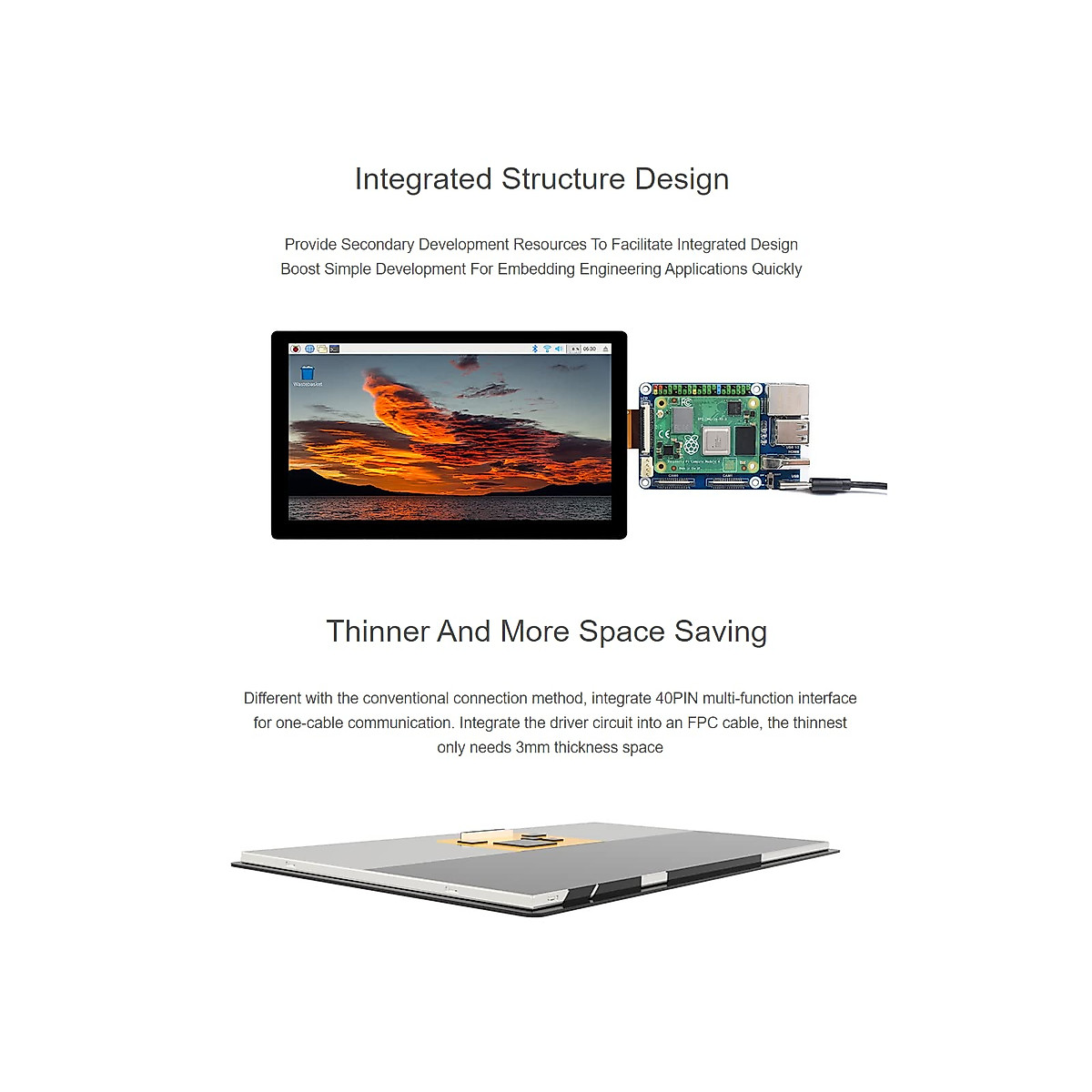 waveshare 1024 × 600 Resolution 7inch IPS Display Integrated Thin and Light Touch Screen for Raspberry Pi,Jetson Nano,Windows PC,Support Windows/Linux/Android System,170° Wide Viewing Angle