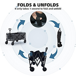 DreamQuest Collapsible Wagon Cart,Foldable Beach Wagon with All Terrain Wheels & Drink Holders Heavy Duty Portable Sports Wagon for Camping, Shopping, Garden and Beach