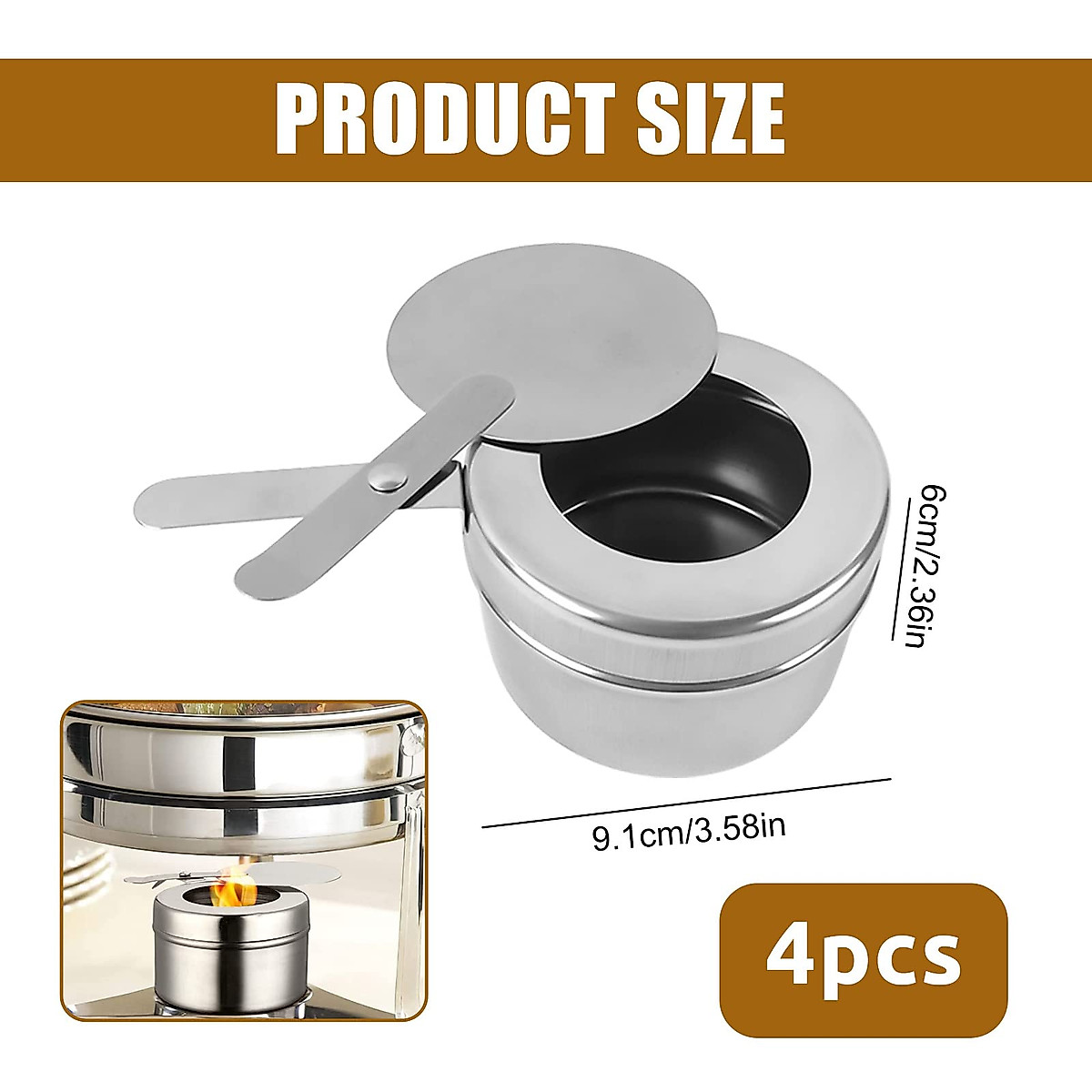 Stainless Steel Chafing Fuel Holder: 4pcs Fuel Holder with Cover, Chafer Wick Fuel and Canned Heat Holders, Chafing Dish Buffet Set for Chafing Dish, and Buffet, Barbecue, Party Supplies