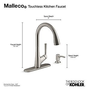 Kohler R77748-SD-VS Malleco Touchless Pull Down Kitchen Sink Faucet with Soap/Lotion Dispenser, Vibrant Stainless