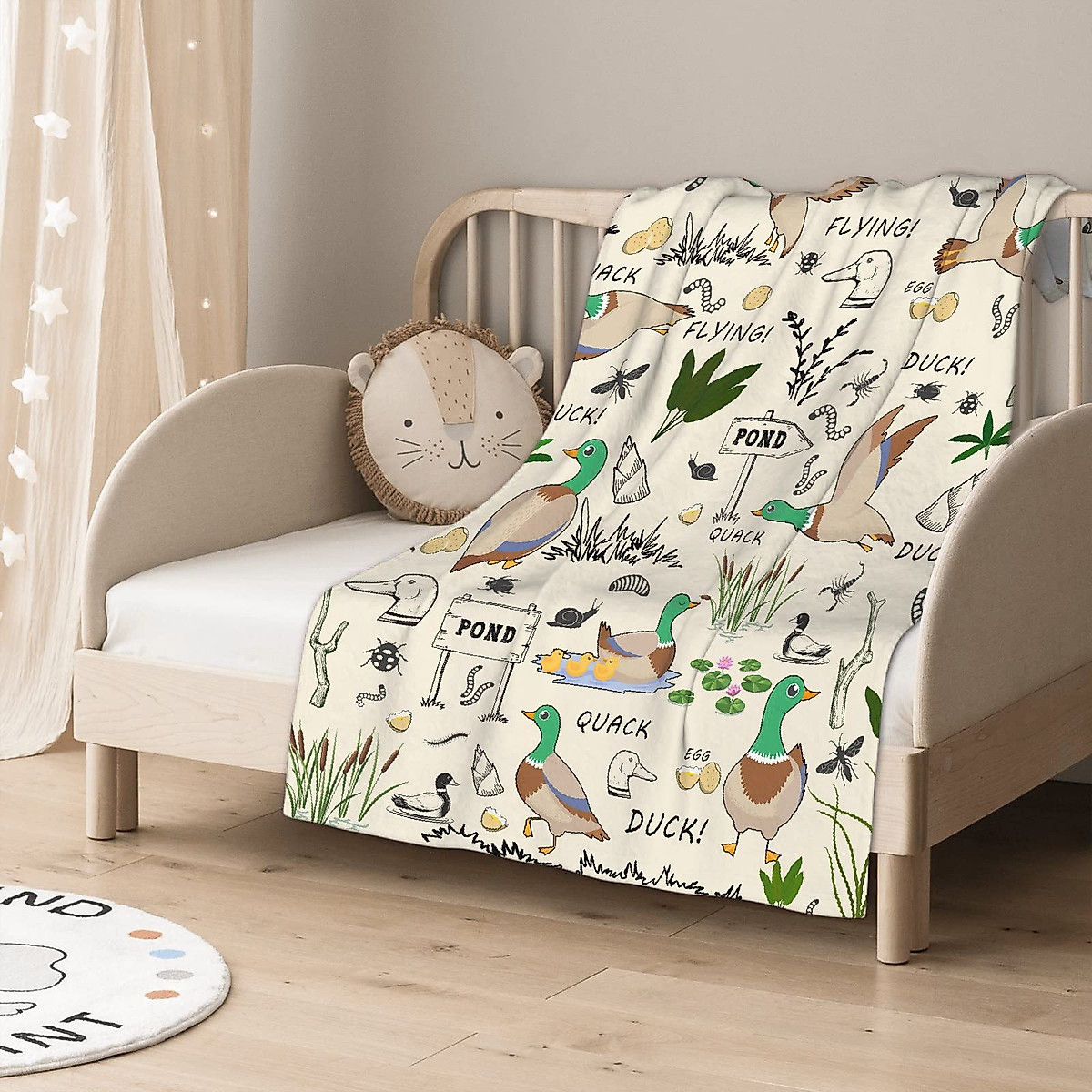 Duck Blanket for Kids, Cute Mallard Ducks Gifts, Soft Lightweight Flannel Throw Blanket with Mallard Ducks, Cute Duck Decoration for Bed Bedroom Sofa, 50 in x 40 in