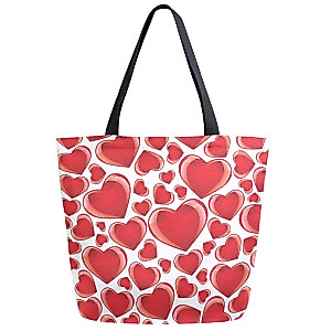 ZzWwR Sweet Cute Hearts Pattern Extra Large Canvas Shoulder Tote Top Handle Bag for Gym Beach Travel Shopping