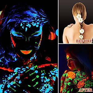 6 Pcs Glow in the Dark Face Body Paint,Blacklight Neon Face & Body Paints,Easily Cleanable Face & Body Paint Set Neon Body Makeup Glow in the Dark Party Supplies
