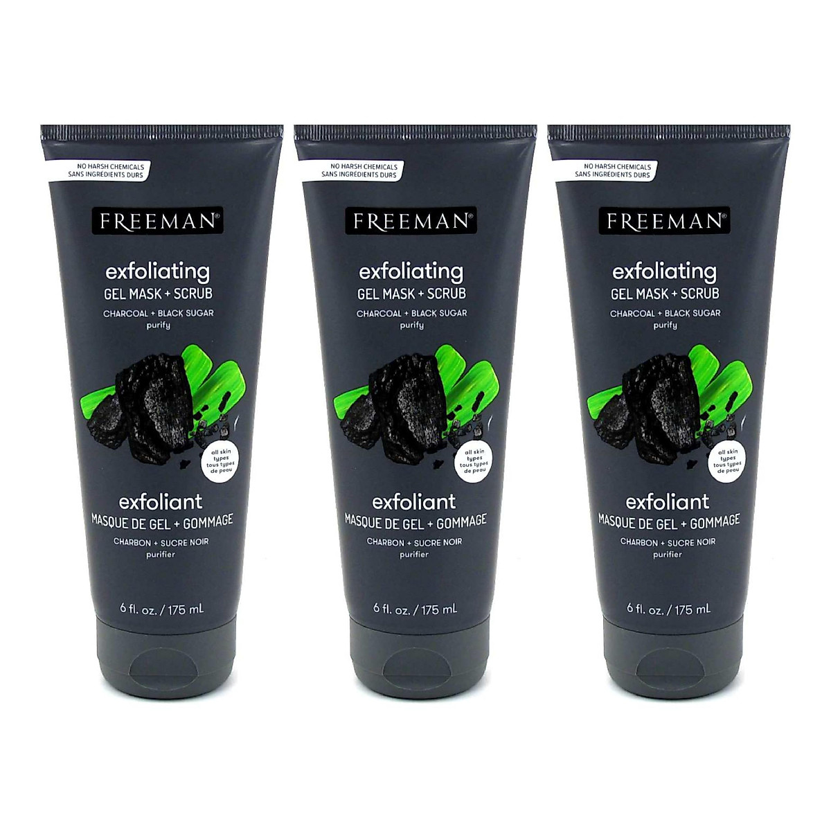 Freeman Facial Charcoal & Black Sugar Polish Mask, 3 Count (Pack of 1)