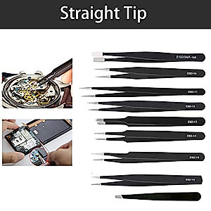 BOENFU Precision Tweezer Set Anti-Static ESD Needle Nose Tweezers for Craft, Soldering, Jewelry, Ingrown, Eyelash, Electronics, 12-PCS