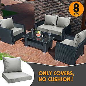 Mindsoft 4 Set Patio Cushion Covers Replacement Water UV Resistant Outdoor Cushion Slipcovers with Zipper Chair Seat Cushion Covers for Outdoor Furniture (24 x 20 Inch, 24 x 24 x 4 Inch, Silver Gray)
