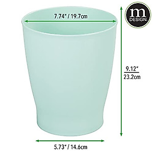 mDesign Round Plastic Bathroom Garbage Can, 1.25 Gallon Wastebasket, Garbage Bin, Trash Can for Bathroom, Bedroom, and Kids Room - Small Bathroom Trash Can - Fyfe Collection - Mint Green