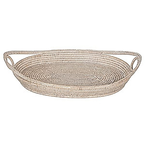 KOUBOO La Jolla Oval Rattan Tray with Looped Handles, White-Wash, Large