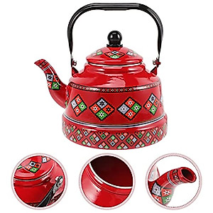 DOITOOL Enamel Tea Kettle Vintage Stovetop Tea Pot Hot Water Boiling Kettle Gas Cooker Kettle Coffee Pot with Handle 2.5L Red