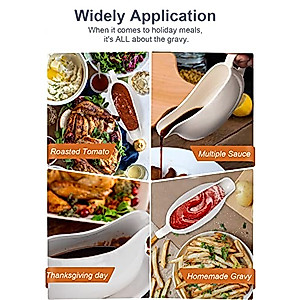 Nucookery Large 14 Oz Gravy Boat With Ergonomic Handle | White Fine Porcelain Saucier With Big Dripless Lip Spout | For Gravy, Warming Sauces, Salad Dressings, Milk, More | Microwave & Freezer Safe