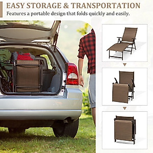 VredHom 2PCS Patio Chaise Lounge Outdoor Adjustable Folding Lounge Chair Recliner with 8 Adjustable Backrest Positions for Pool Beach Yard, Brown Textliene and Brown Aluminum Frame