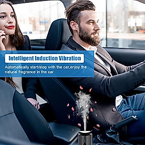 Hitish Car Diffuser, Waterless Car Diffuser Humidifier with Intelligent Induction Vibration & No Leakage Tech, Cordless Aromatherapy Essential Oil Diffuser Car Air Freshener for Car, Room, Office