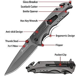 NedFoss Pocket Knife for Men, 5-in-1 Multitool Folding Knife with Bottle Opener, Glass Breaker, Seatbelt Cutter and Wrench, Survival Knife for Emergency Rescue Situations, Home Improvements