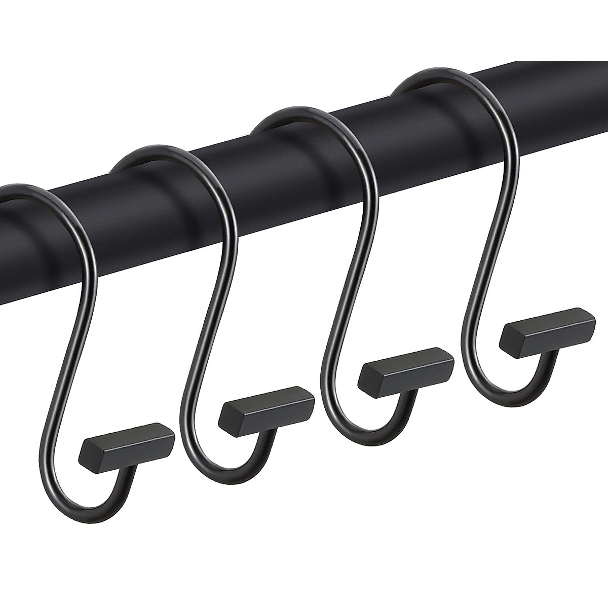 Black Shower Curtain Hooks, Rust Proof Shower Curtain Rings for Bathroom, CHICTIE Modern Metal Decorative Shower Hooks Hangers for Shower Curtain Rod, Square T Bar Shape Set of 12