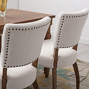 QUINJAY Cream Farmhouse Dining Chairs Set of 2, Linen Upholstered Dining Room Chairs with Wing Back, Vintage French Country Dining Chairs with Wood Frame for Dining Room Kitchen Living Room