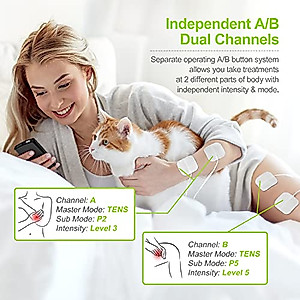 AUVON Dual Channel TENS EMS Unit 24 Modes Muscle Stimulator for Pain Relief, Rechargeable TENS Machine Massager with 12 Pads, ABS Pads Holder, USB Cable and Dust-Proof Storage Bag
