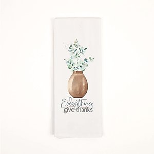P. Graham Dunn in Everything Give Thanks Classic White 28 x 16 Cotton Fabric Dish Tea Towel