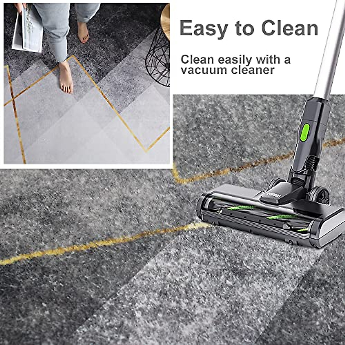 SUWUYUE Modern Abstract Geometric Golden Lines Craft Area Rug with Non-Shedding Floor Carpet for Living Room Bedroom Dining Home Office Grey / Gold (8FTX10FT)