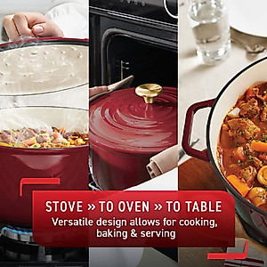 T-fal Cast Iron Enameled Dutch Oven 6 Quart Induction Oven Broiler Safe 500F Pots and Pans, Cookware Red