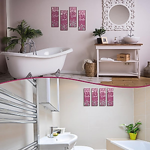 Huwena 4 Pcs Glitter Diamond Bathroom Wall Decor Wooden Relax Wish Unwind Breathe Wall Art Bathroom Decor Pink Silver Shiny Drips Hanging Bathroom Sign for Living Room Home Spa Bathroom