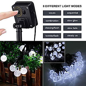 JMEXSUSS 2 Pack 30 LED Solar String Lights 8 Modes Crystal Globe String Lights Outdoor Waterproof Solar Powered String Lights for Patio Tree Camping Fence Party Decorations(White)